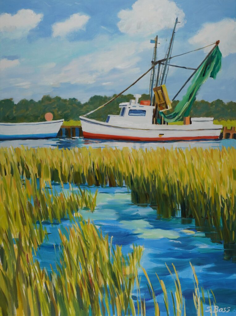 Autumn Marsh & Shrimp Boats at the Marina - Sharon Bass